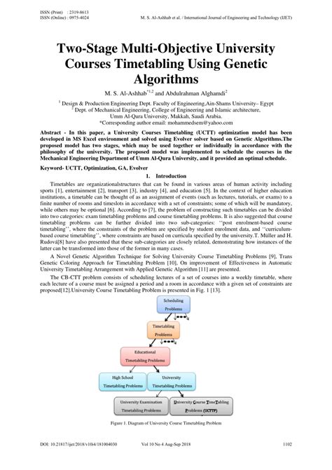 Pdf Two Stage Multi Objective University Courses Timetabling Using Genetic Algorithms