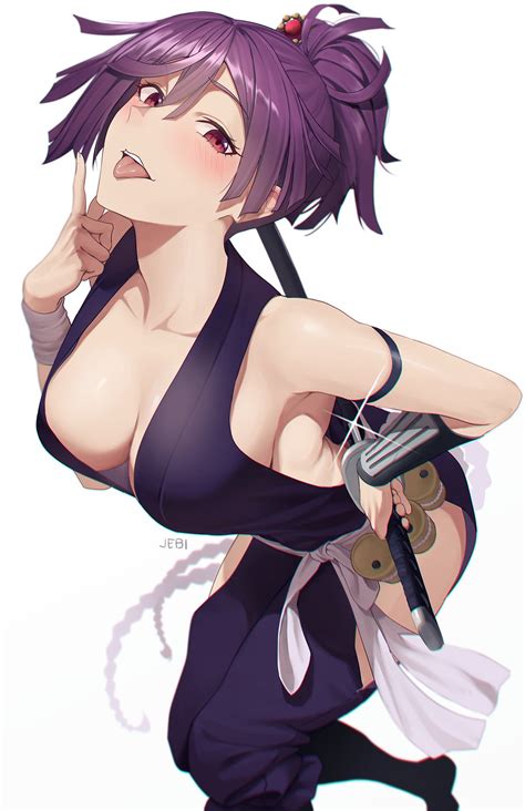 Rule 34 1girls Blush Cleavage Female Female Only Jebi Jigokuraku Kunoichi Purple Hair