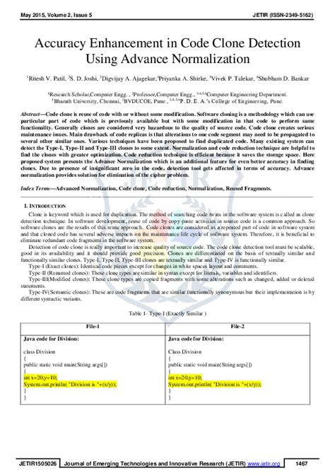 Pdf Accuracy Enhancement In Code Clone Detection Using Advance Normalization