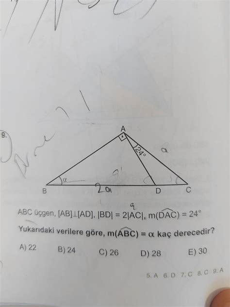 Abc üçgen [ab][ad] [bd] 2 Ac M Dac 24° Yukarıdaki Verilere Göre M Abc A Kaç