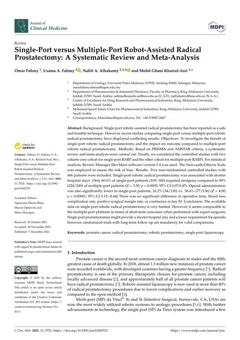 Pdf Single Port Versus Multiple Port Robot Assisted Radical