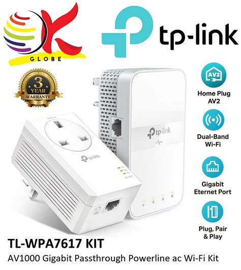 TP LINK TL WPA KIT AV GIGABIT PASSTHROUGH POWERLINE AC WI FI KIT RANGE EXTENDER WITH