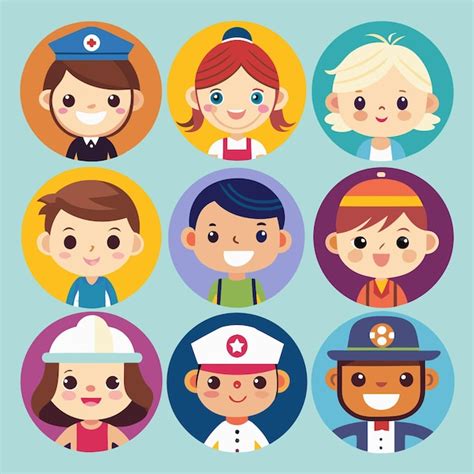 A Collection Of Cute Cartoon Characters In Colorful Circles