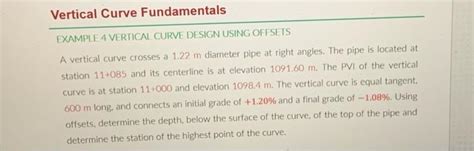 Solved Vertical Curve Fundamentals EXAMPLE VERTICAL CURVE Chegg Com