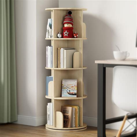 Rotating Bookshelf Solid Wood Rotating Bookshelf Tower With 4 Drawers 360 Display Spinning