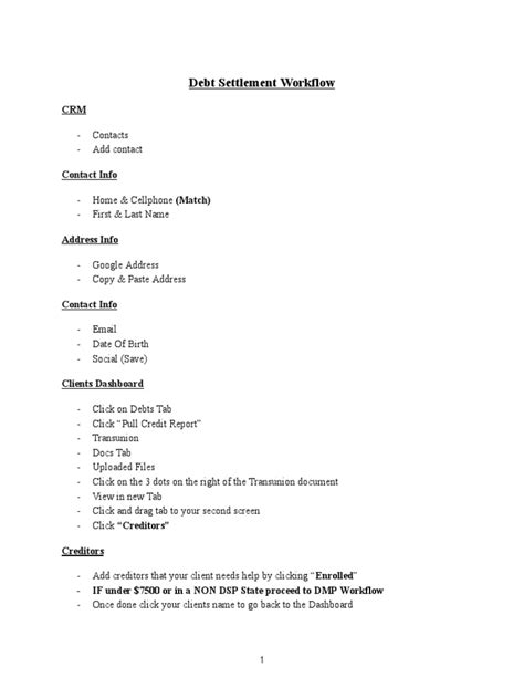 Debt Settlement Workflow Pdf Business Money