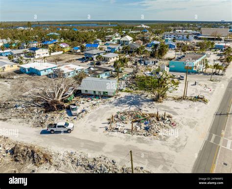 Aerial Drone Photo Streets Full Of Debris From Hurricane Ian Aftermath