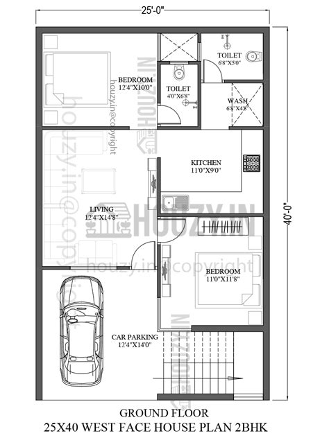 25x40 House Plan West Facing Houzyin
