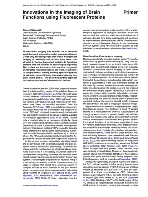 Innovations In The Imaging Of Brain Functions Usin Pdf Green Fluorescent Protein Cell Biology