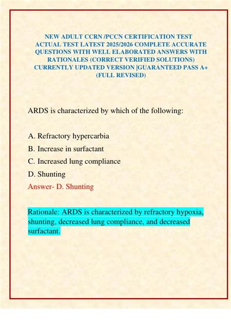 New Adult Ccrn Pccn Certification Test Actual Test Latest 2025 2026 Complete Accurate Questions