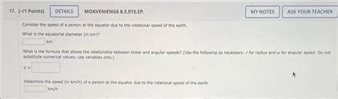 solved consider the speed of a person at the equator due to