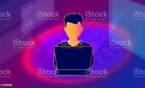 Ilustrasi Isometrik 3d Dari Guy Programmer Mengkodekan Proyek