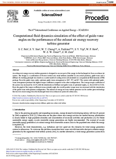 Pdf Computational Fluid Dynamics Simulation Of The Effect Of Guide Vane Angles On The