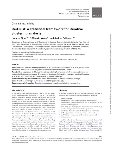 Pdf Iterclust A Statistical Framework For Iterative Clustering Analysis