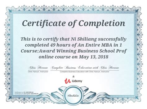 Shiliang Ni Norman On Linkedin Completion Certificate For An Entire