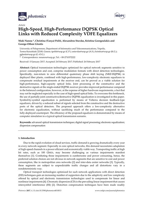 pdf high speed high performance dqpsk optical links with reduced complexity vdfe equalizers