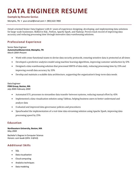Data Engineer Resume Sample And Free Download