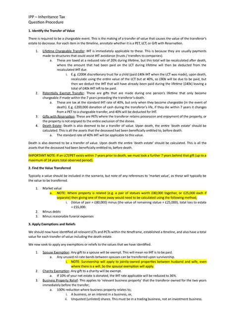 ipp inheritance tax ws question procedure ipp inheritance tax question procedure 1