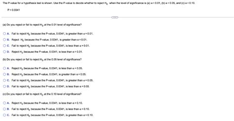 solved the p value for a hypothesis test is shown use the