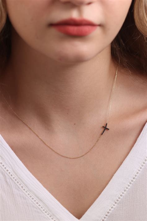 10k 14k 18k Black Diamond Gold Cross Necklacehandmade Gold Cross