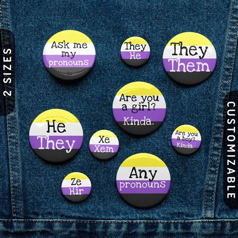 nonbinary pronoun pin buttons enby pride flag tin pins custom nb pronouns they them she