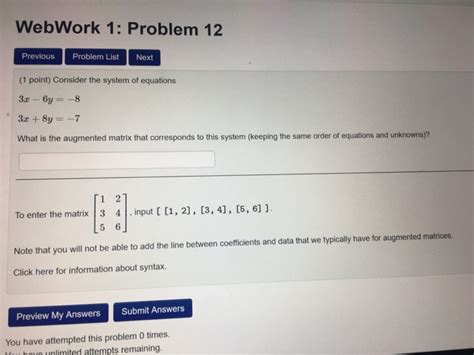 Solved Webwork 1 Problem 12 Previous Problem List Next 1
