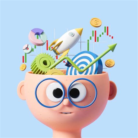 Cartoon Head And Business Analytics With Financial Data And Statistics