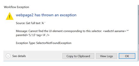 Error Cannot Find The Ui Element Corresponding To This Selector