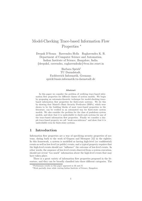 Pdf Model Checking Trace Based Information Flow Properties