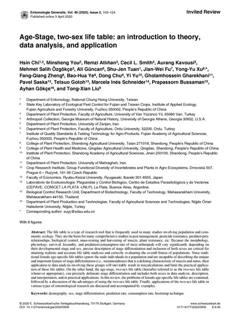 Age Stage Two Sex Life Table An Introduction To Theory Data Analysis