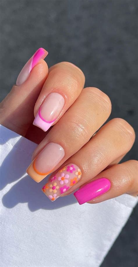 70 Stylish Nail Art Ideas To Try Now Pink And Orange Flower Nails