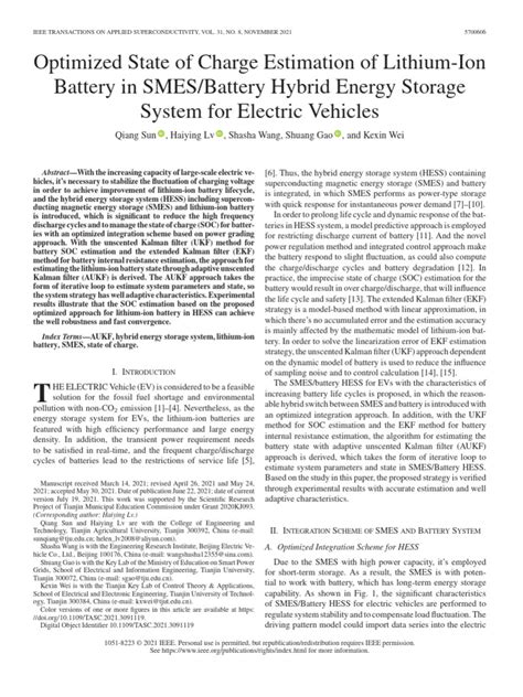 Optimized State Of Charge Estimation Of Lithium Ion Battery In Smes Battery Hybrid Energy