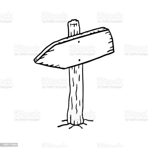 나무 표지판 아이콘 검정 윤곽선 선형 스케치 도면입니다 벡터 간단한 평면 그래픽 손으로 그린 그림 흰색 배경의 격리된 개체입니다 격리 3차원 형태에 대한 스톡 벡터 아트 및