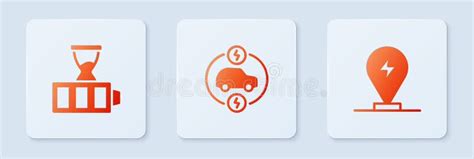 Set Electric Car Battery Charge And Charging Parking Electric White