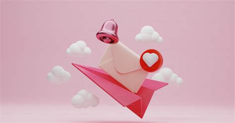 읽지 않은 메시지 사랑과 알림 벨 아이콘이 있는 봉투 아이콘은 분홍색 배경에 종이비행기가 있는 발렌타인 데이 인사를 위한 사랑