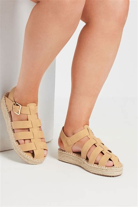 Brown Flatform Gladiator Espadrilles In Extra Wide Eee Fit Yours Clothing