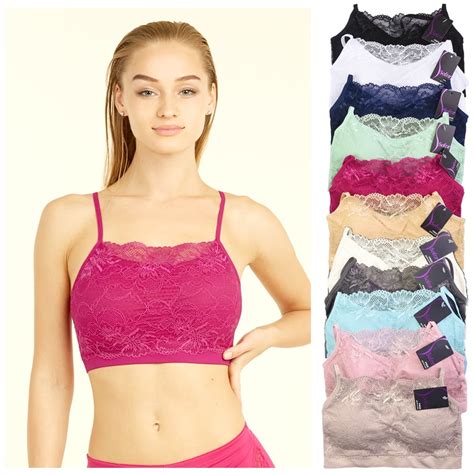3 X Womens Seamless Lace Top Sports Bra Cleavage Cover Padded Stretch One Size