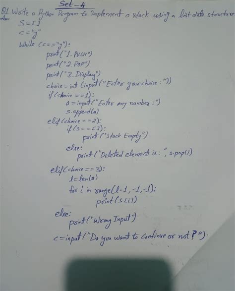 Set Aq1 Write A Python Bugram To Implement A Stack Using A List Data St