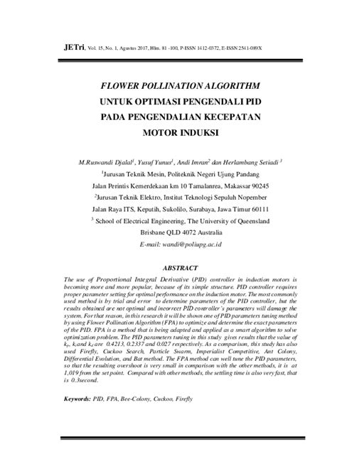 Pdf Flower Pollination Algorithm Untuk Optimasi Pengendali Pid Pada