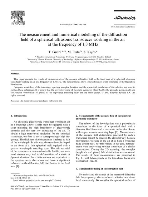 Pdf The Measurement And Numerical Modelling Of The Diffraction Field Of A Spherical Ultrasonic