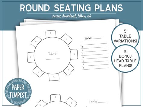 Printable Wedding Table Seating Chart Template Round Table Seating Planner Event Table Seating
