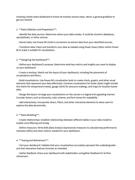 Creating A Boiler Plant Dashboard In Power Bi Involves Several Steps Pdf Computing