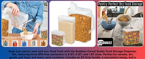 Buddeez Cereal Buddy Food Storage Dispenser Multi Size Bpa Free Plastic