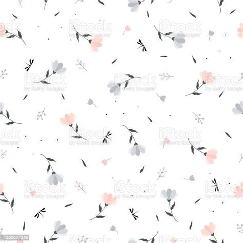 매끄러운 질감 패턴 작고 큰 꽃 배경과 작은 잠자리 직물 직물 출판물 선물 랩 벡터 일러스트레이션에 사용하기 위해 고안된 무작위 로스트 0명에 대한 스톡 벡터 아트 및 기타