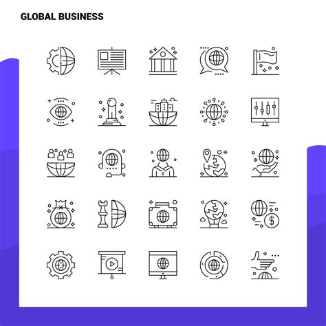 Set Of Global Business Line Icon Set 25 Icons Vector Minimalism Style Design Black Icons Set