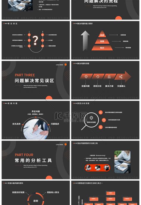 黑色简约3d小人问题分析与解决ppt 免费ppt模板下载 千库网