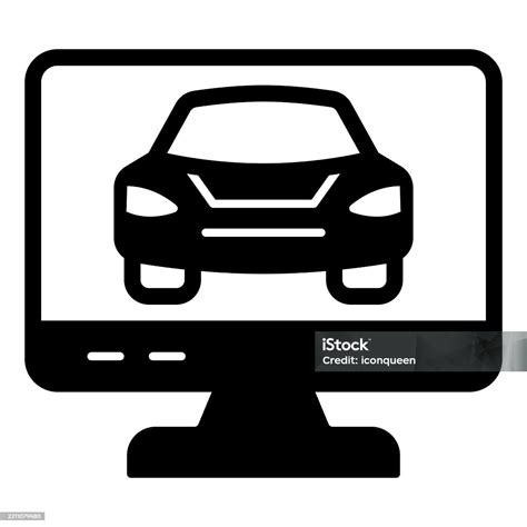 승용차 솔리드 아이콘 자동차 서비스 개념이 있는 모니터 화면 벡터 그래픽입니다 자동차 검사 디스플레이 흰색 배경 스타일 모바일