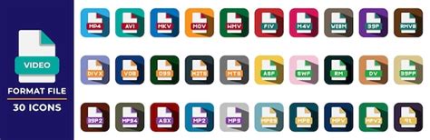 Premium Vector File Format Video Icons Set In Flat Style Collection Of Format Files Extension