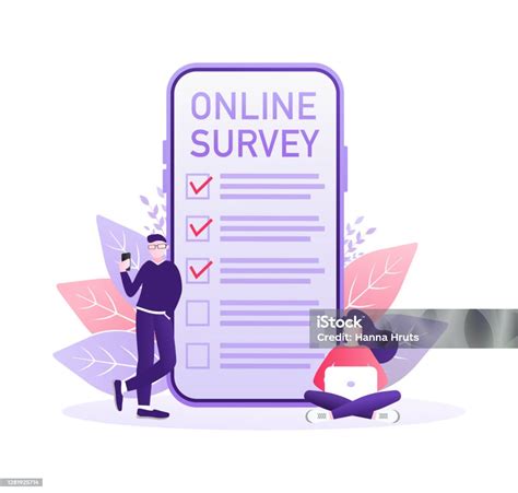 라인 온라인 설문 조사 사람들 어떤 목적을 위해 훌륭한 디자인 설문 조사를 하는 사람들과 스마트폰 기술 개념 개념에 대한 스톡