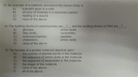Solved 13 An Example Of A Catabolic Process In The Human
